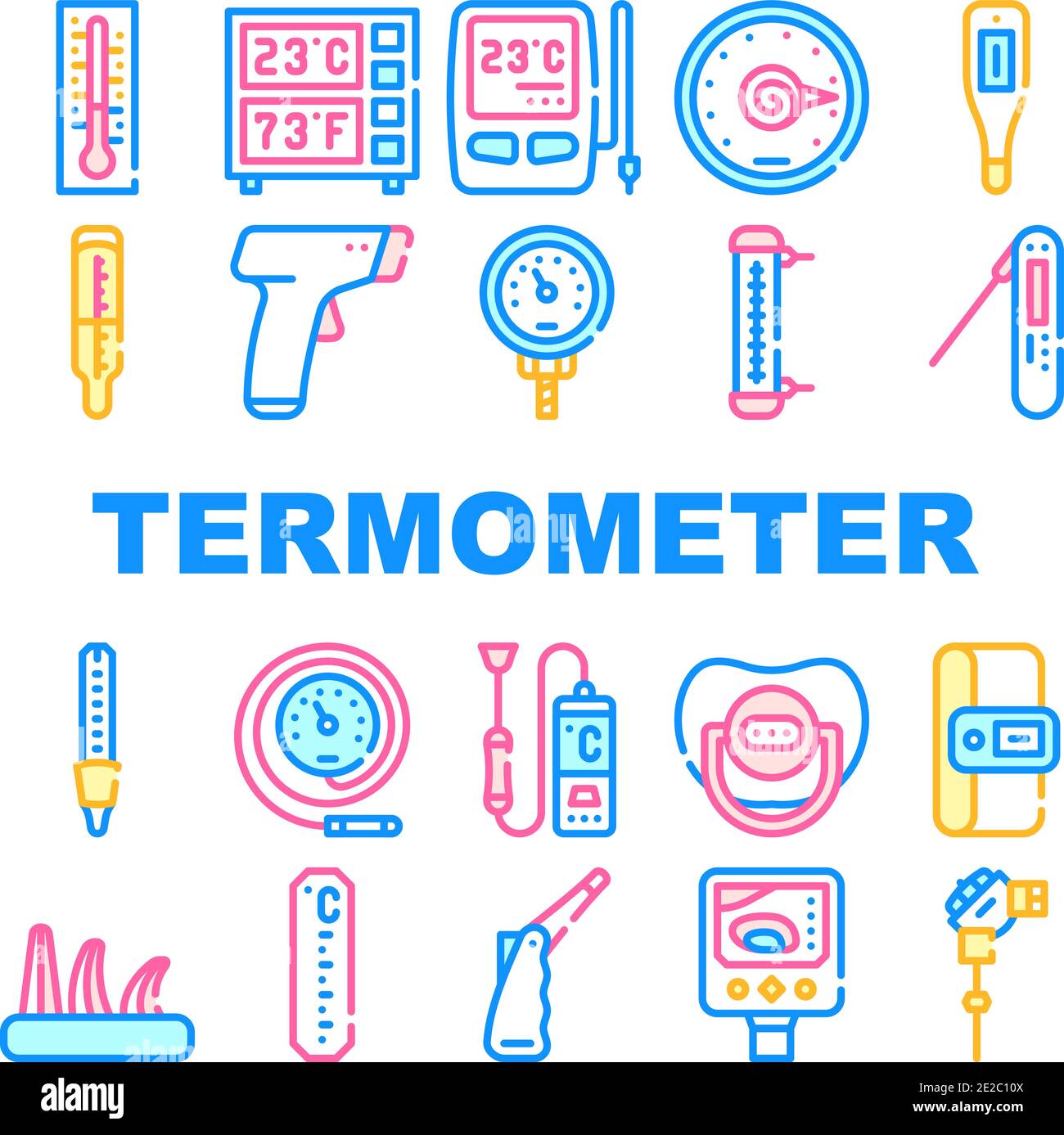 Thermometer Device Collection Icons Set Vector color Stock Vector Image ...