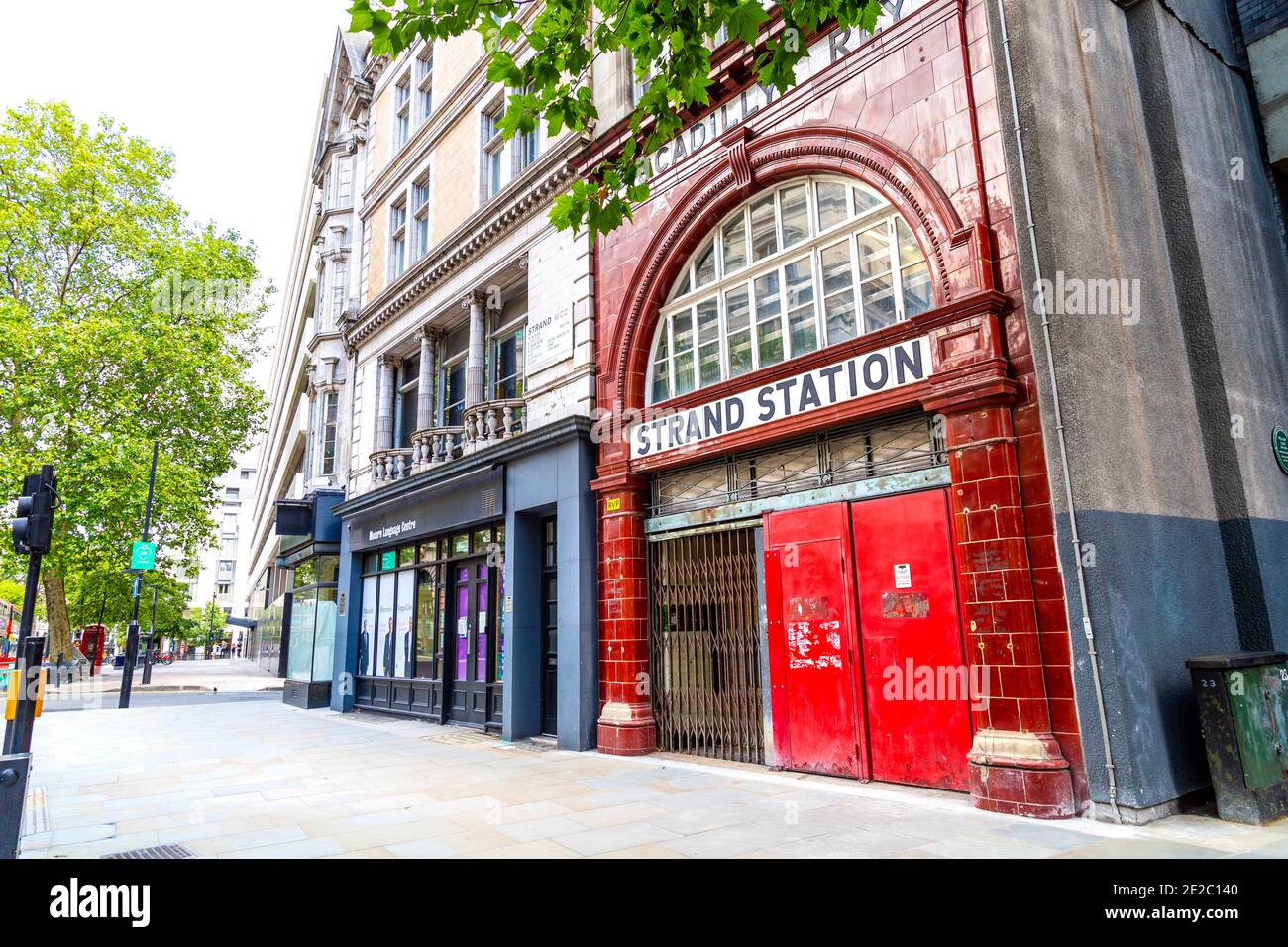 Exterior of closed Aldwych Underground station (opened as Strand ...