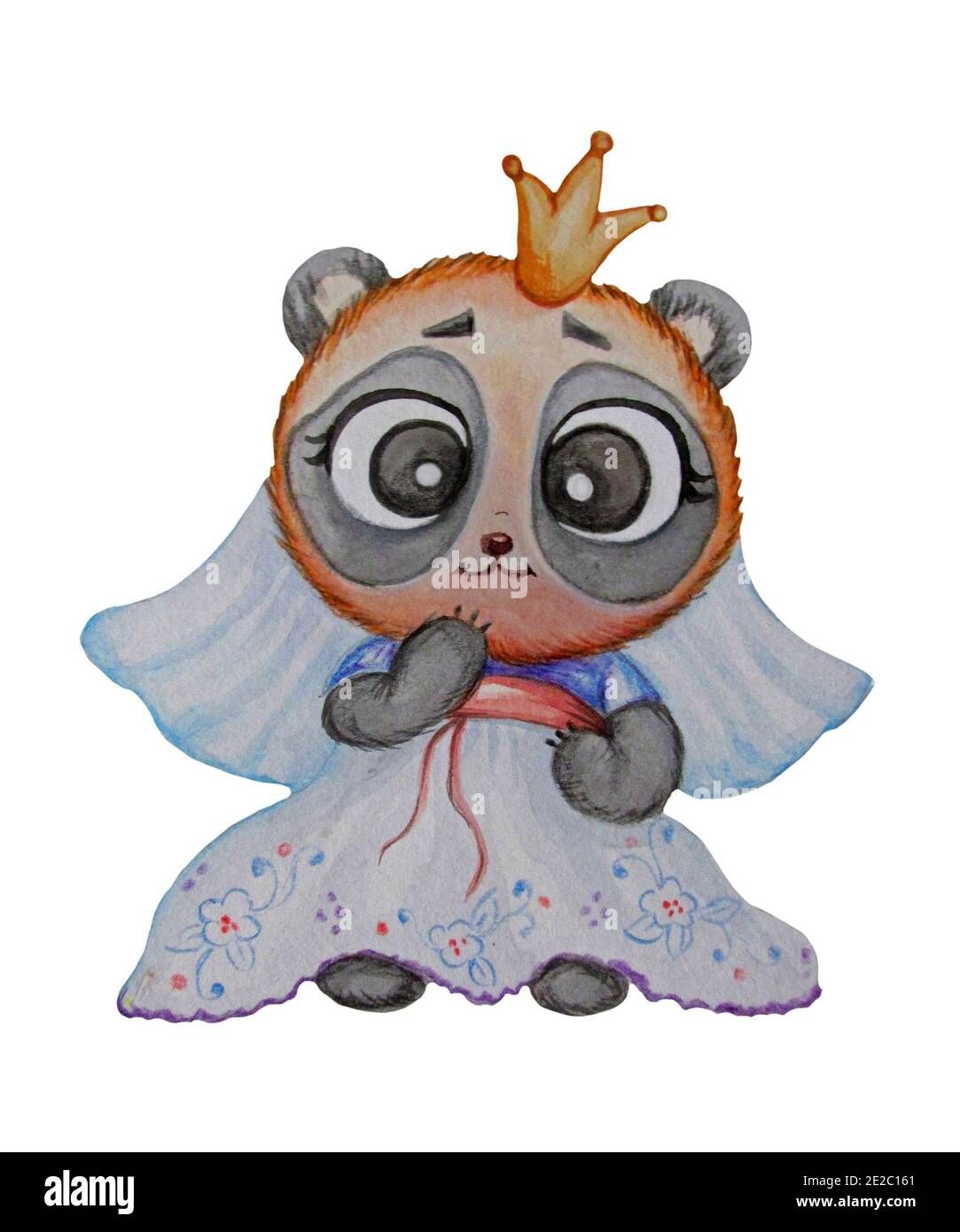 Cute bear. Panda bride in a wedding dress, veil and crown on a white ...