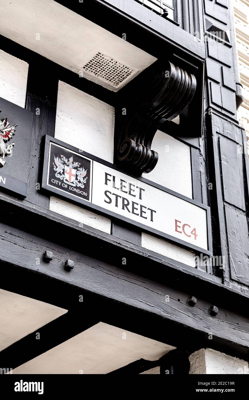 Sign for Fleet Street on exterior of Jacobean style building housing ...