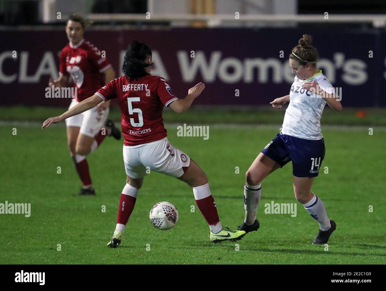 Bristol City's Laura Rafferty (left) and Aston Villa's Emily Syme ...