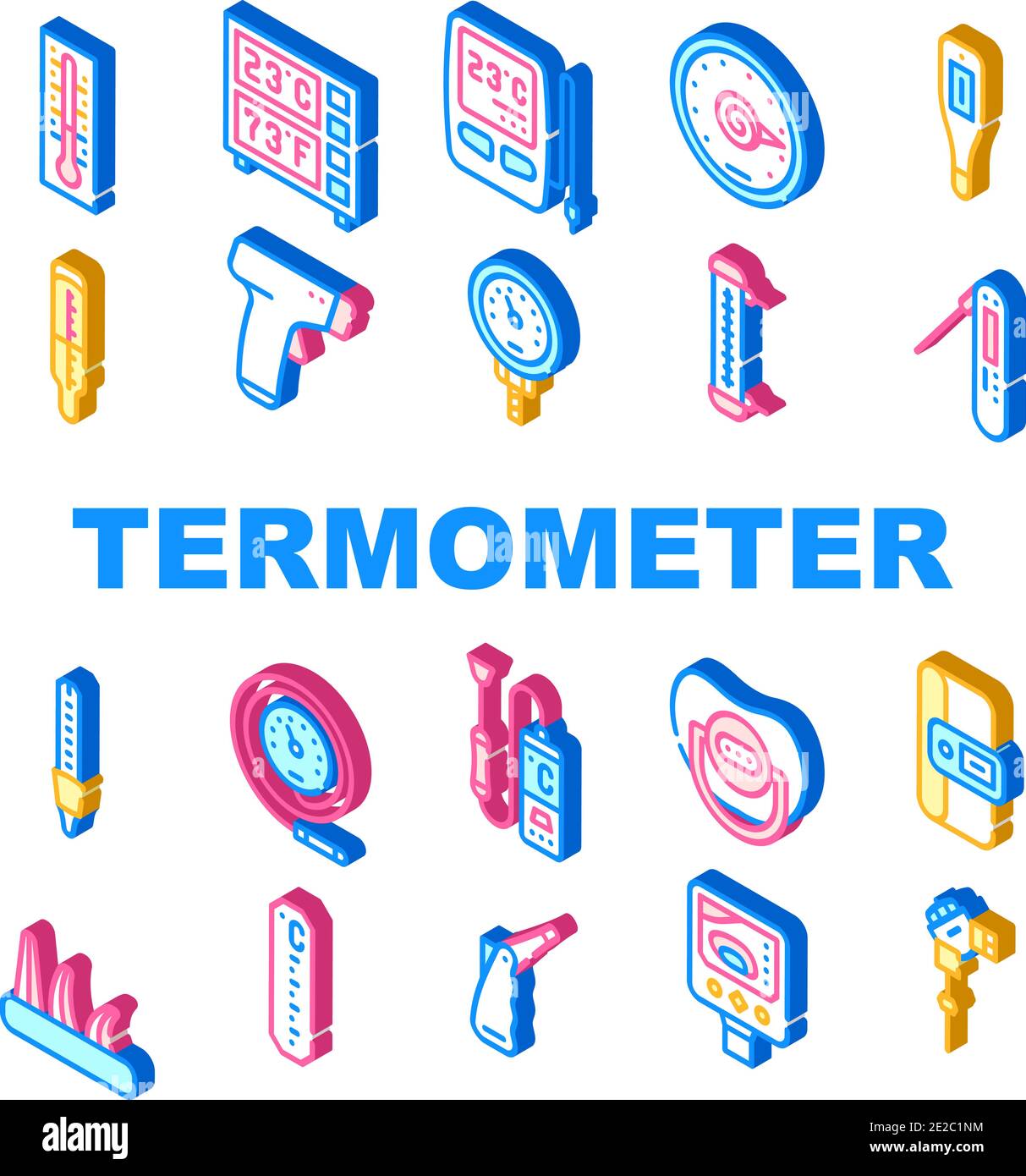 Thermometer Device Collection Icons Set Vector color Stock Vector Image ...