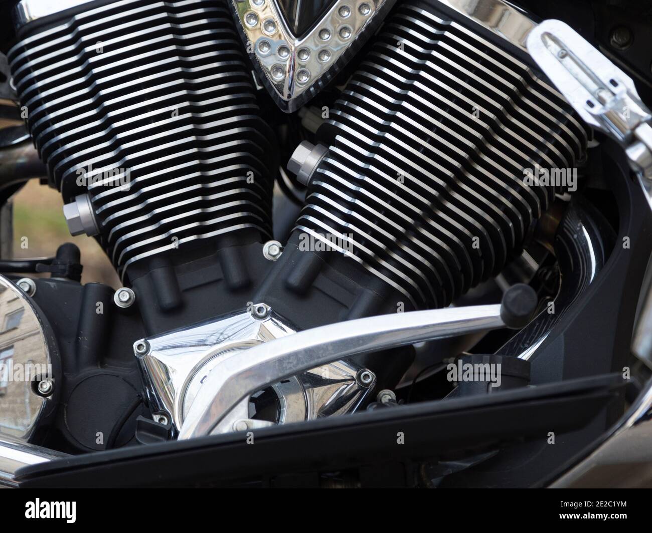 Steel cylinder head of a motocycle engine. Modern powerful motocycle ...