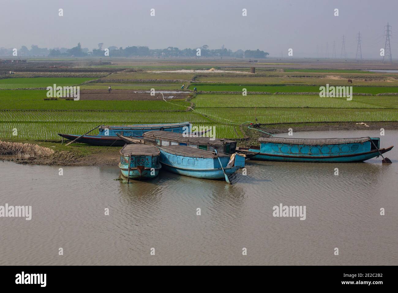 Boats on the bank of Titas River in Brahmanbaria, Bangladesh Stock ...