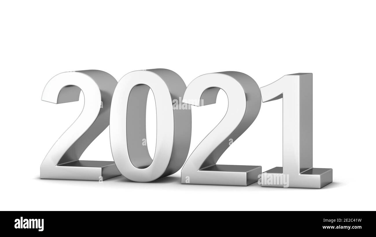 2021 text. New year sign. 3d illustration isolated on white background ...