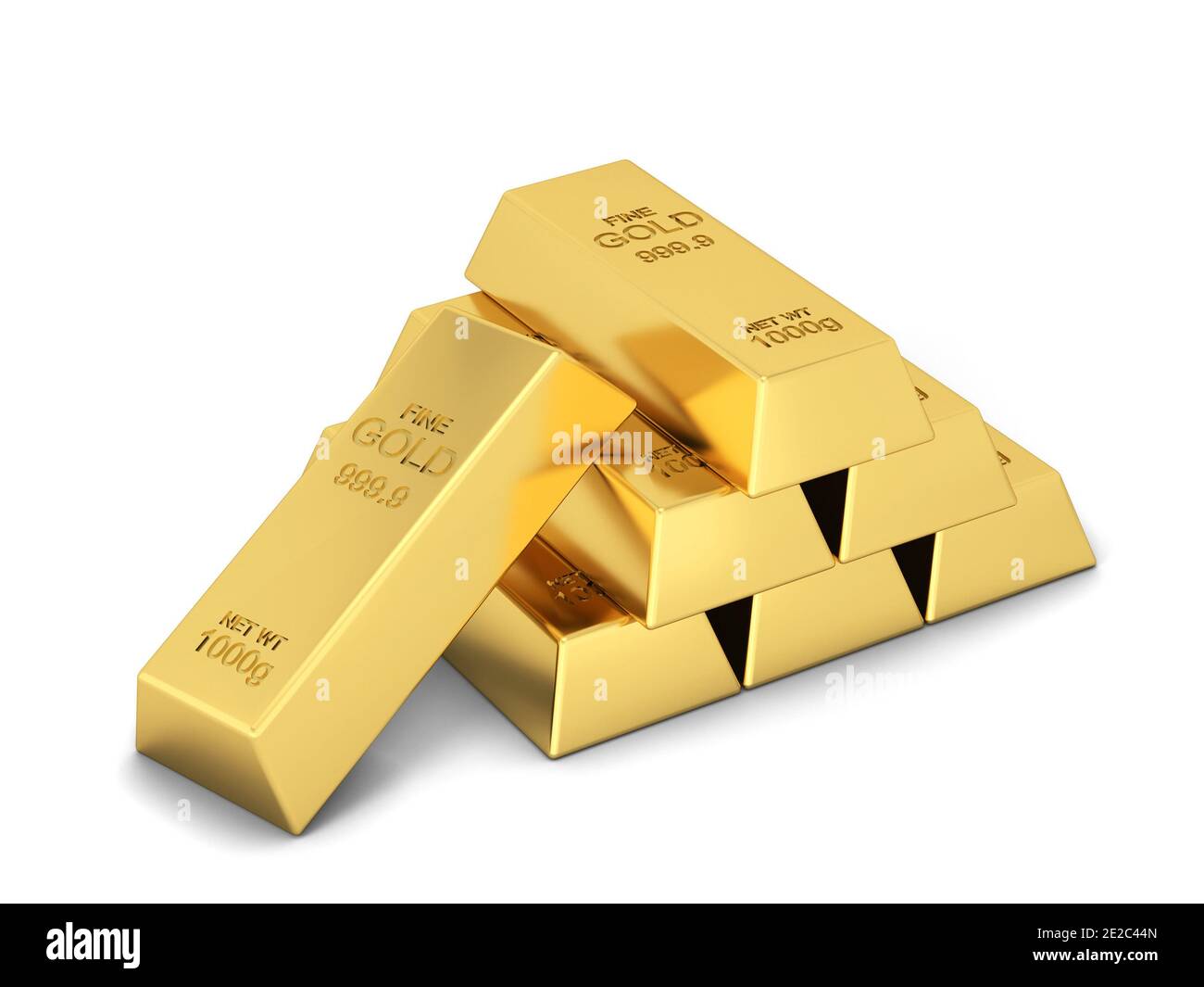Stack of golden ingots. 3d illustration isolated on white background ...