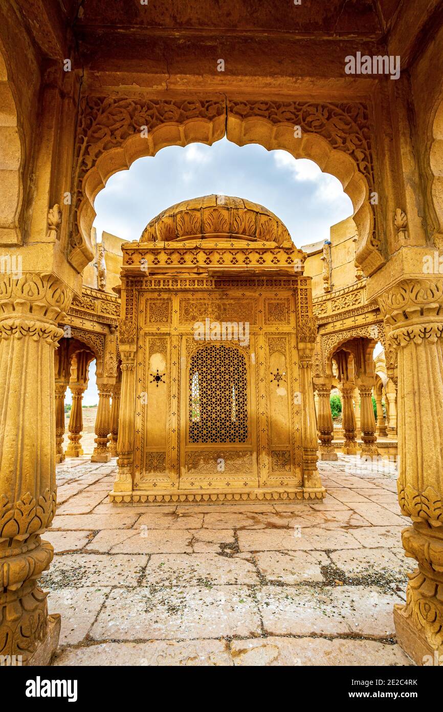 Detail of a royal chhatri cenotaph pavilion in the Bada Bagh complex ...