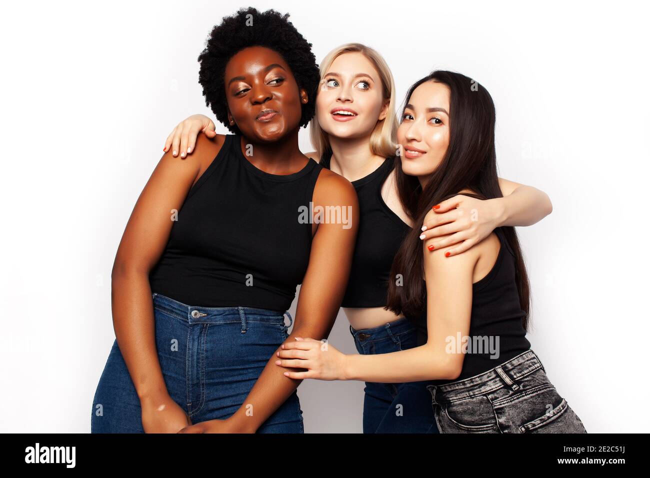 diverse multi nation girls group, teenage friends company cheerful ...