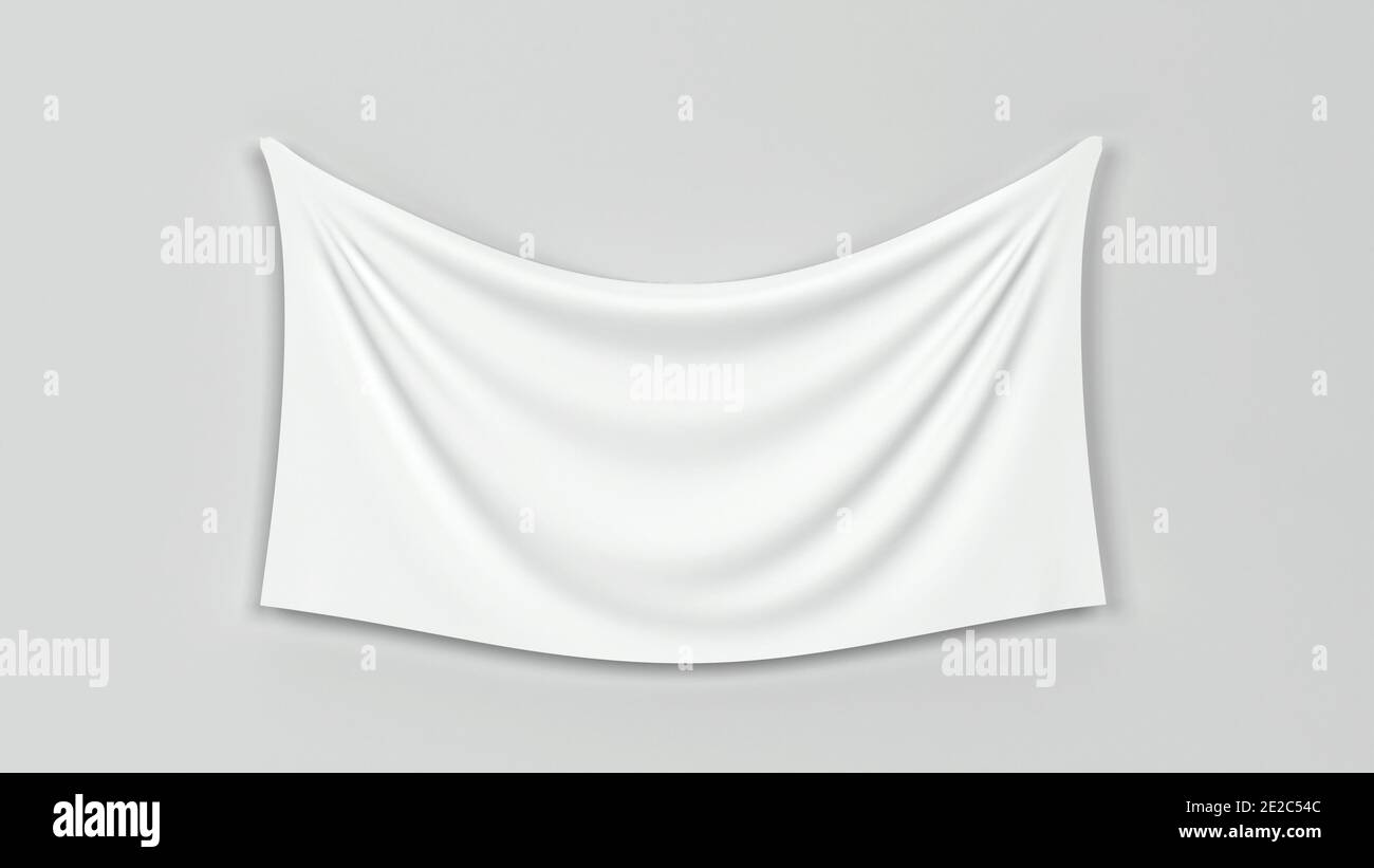Blank cloth banner mockup. 3d illustration on gray background Stock ...