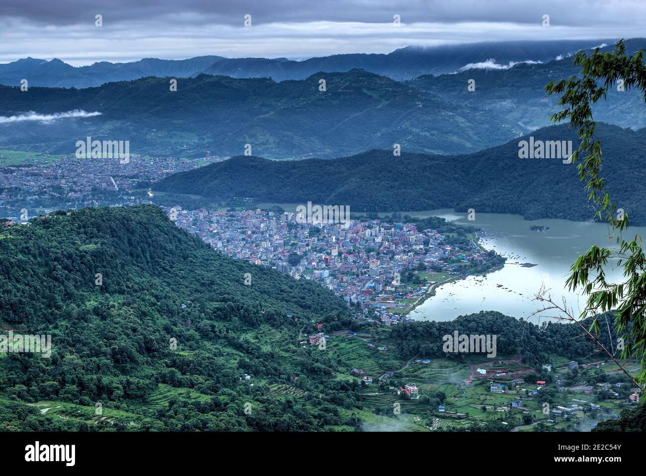 Aerial view of Pokhara city and Phewa Lake, Nepal. Photo taken on 29th ...