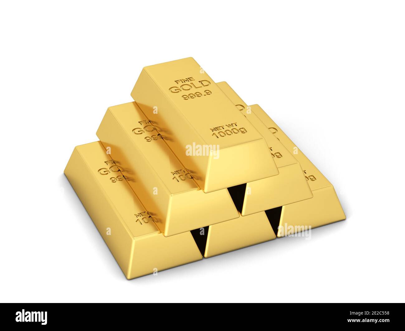 Stack of golden ingots. 3d illustration isolated on white background ...