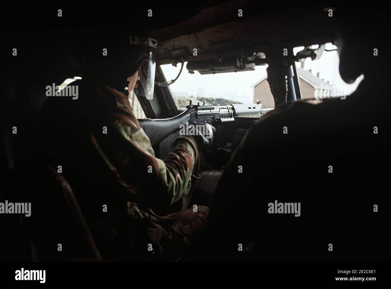 British Army soldiers in Army Saracen Vehicle, Belfast during the ...