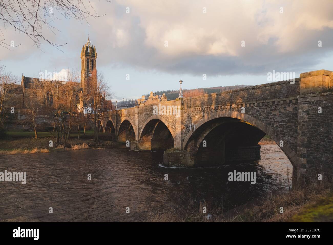 The Old Parish Church of Peebles as seen from across the stone-built ...