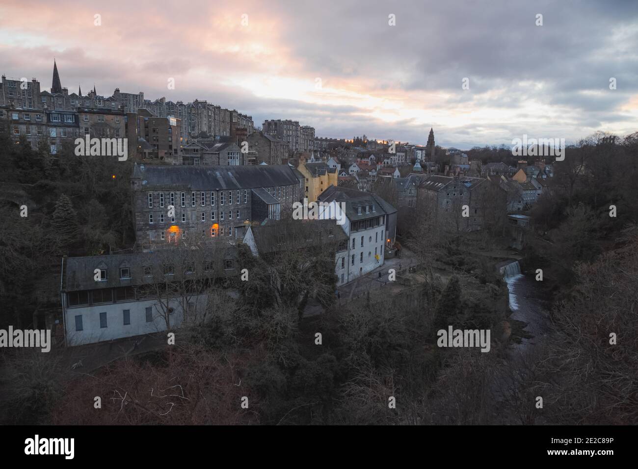 A sunset view over the historic Dean Village on a from Dean Bridge in ...