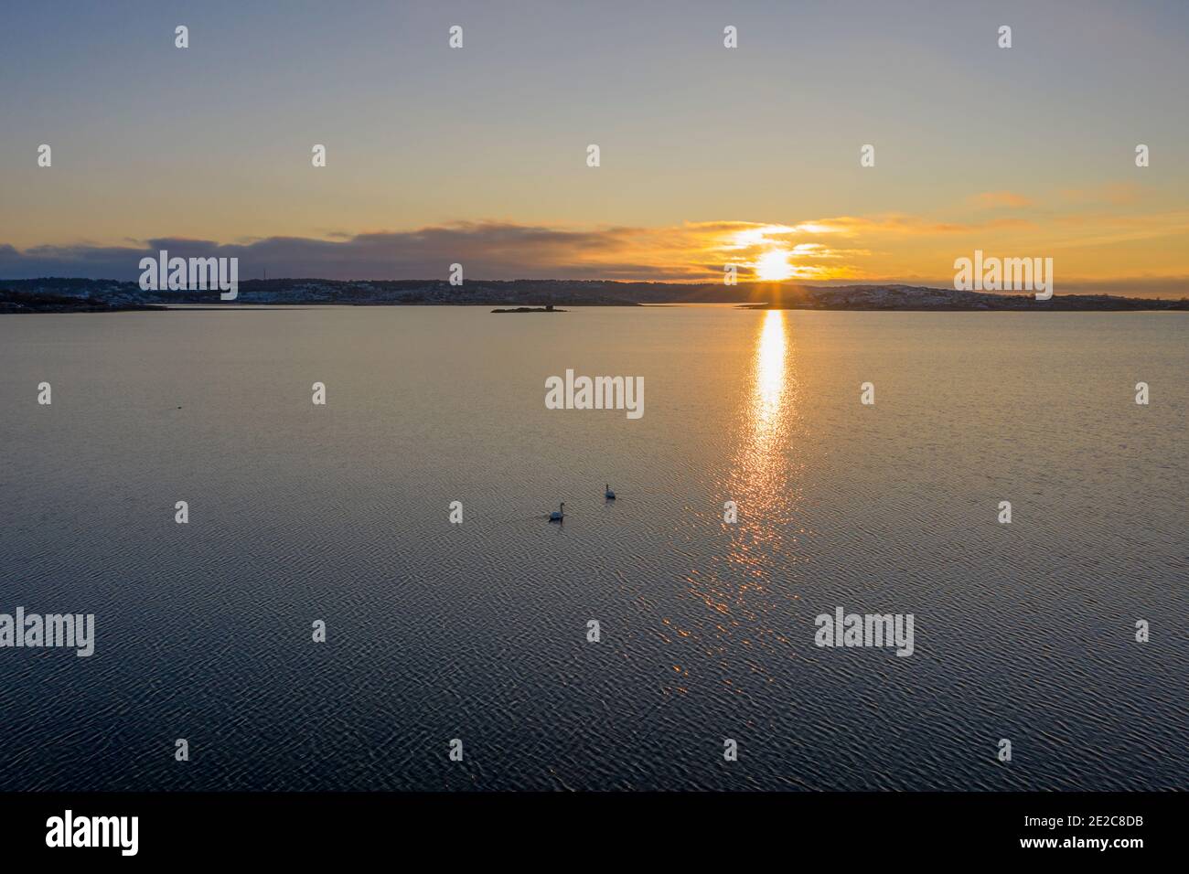 Evening sunset at the ocean drone photo Stock Photo - Alamy