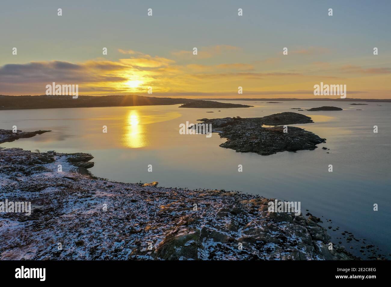 Sunset in winter drone photo Stock Photo - Alamy