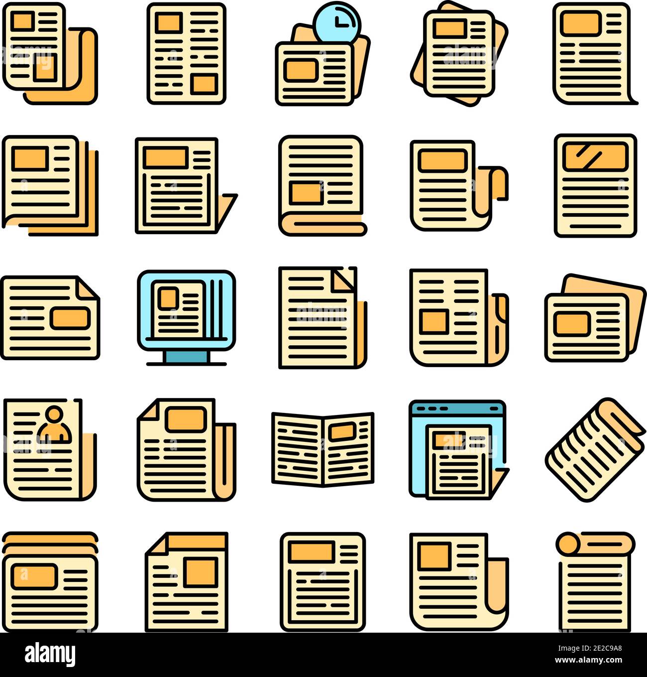 Newspaper icons set. Outline set of newspaper vector icons thin line ...