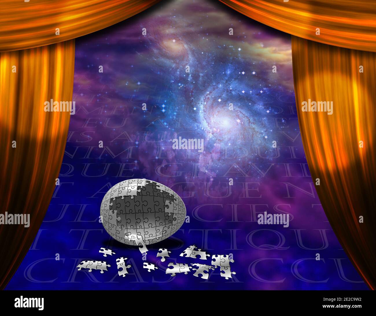 Puzzle egg in surreal space scene. 3D rendering Stock Photo - Alamy