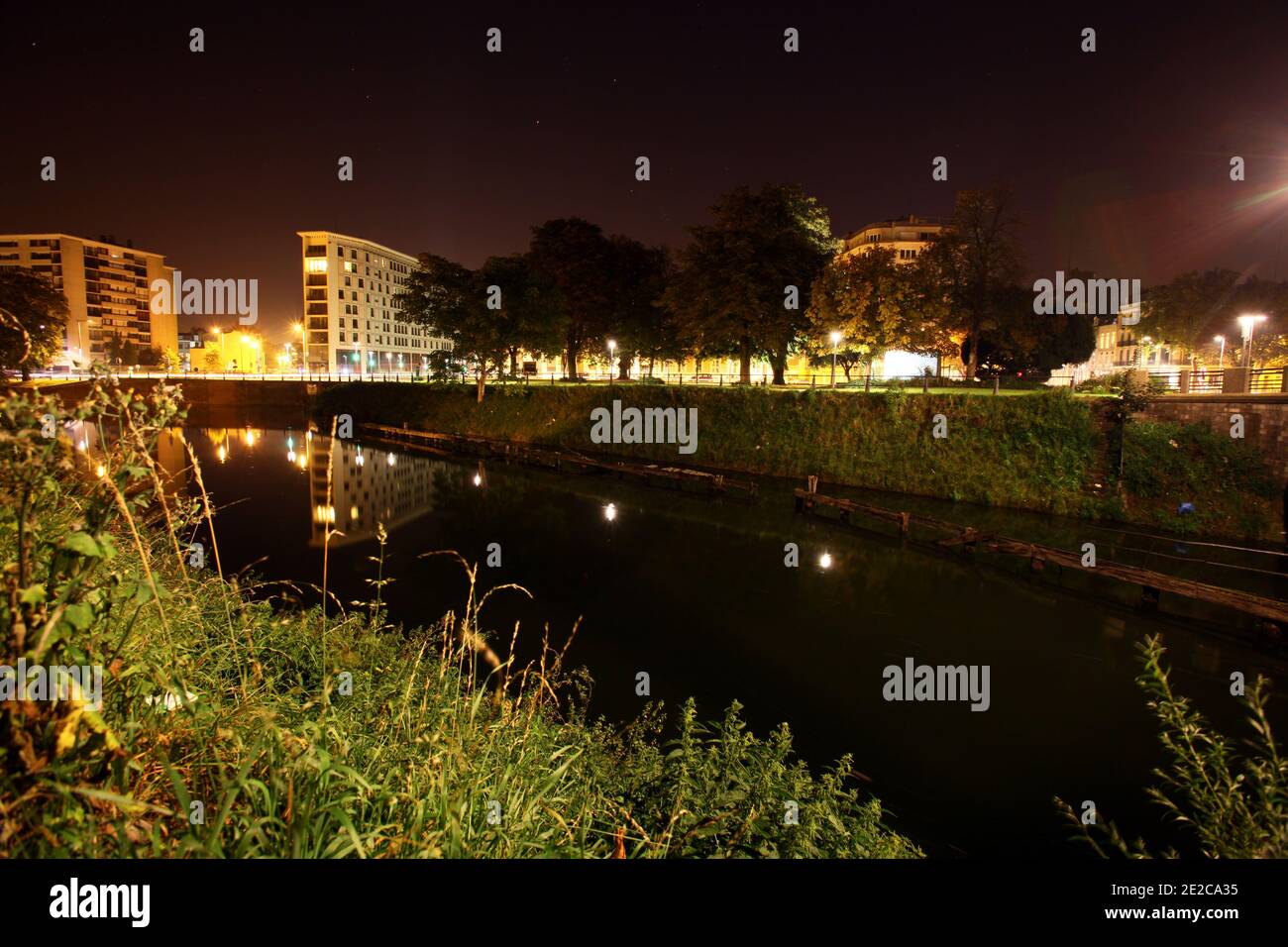 The Lille's river Deule, in northern France, by night,on October 1st ...