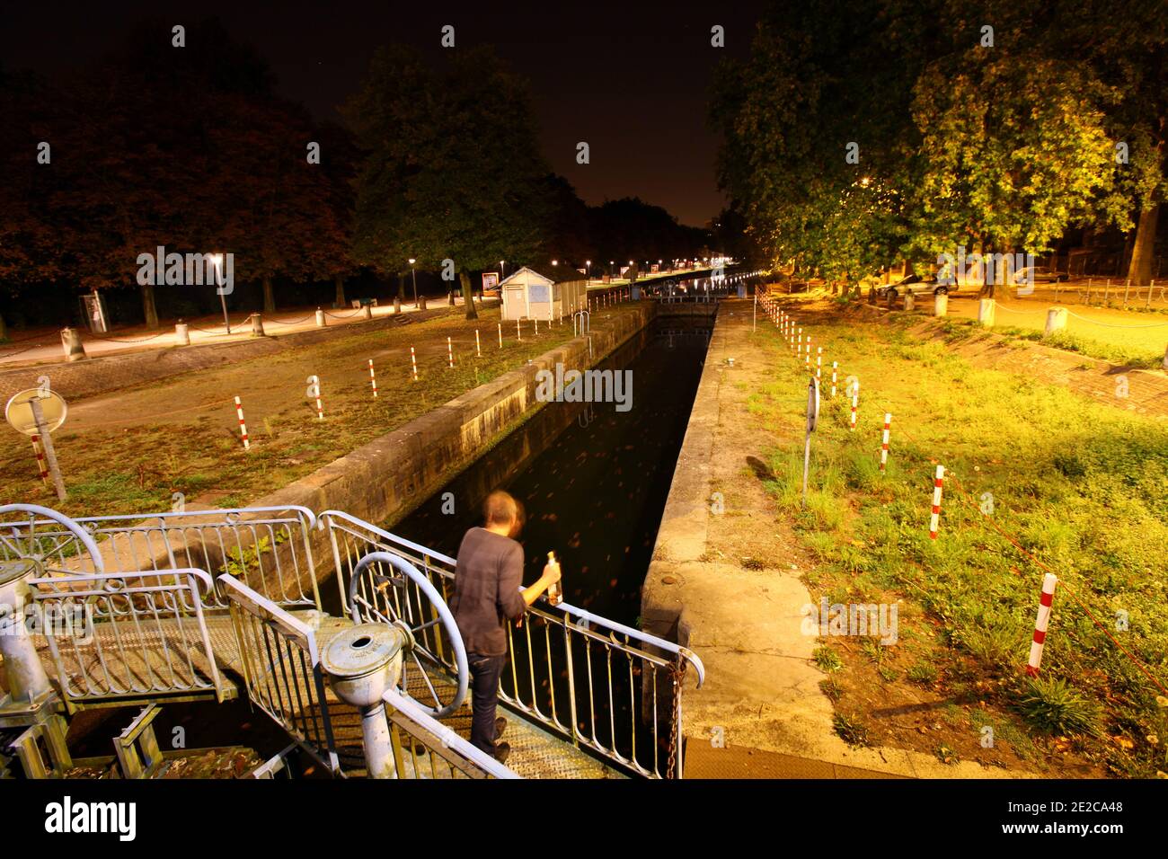The Lille's river Deule, in northern France, by night,on October 1st ...