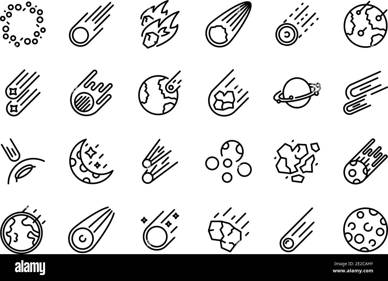 Asteroid icons set. Outline set of asteroid vector icons for web design ...