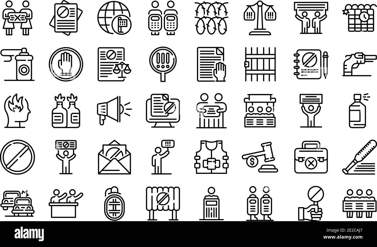 Disobedient icons set. Outline set of disobedient vector icons for web ...