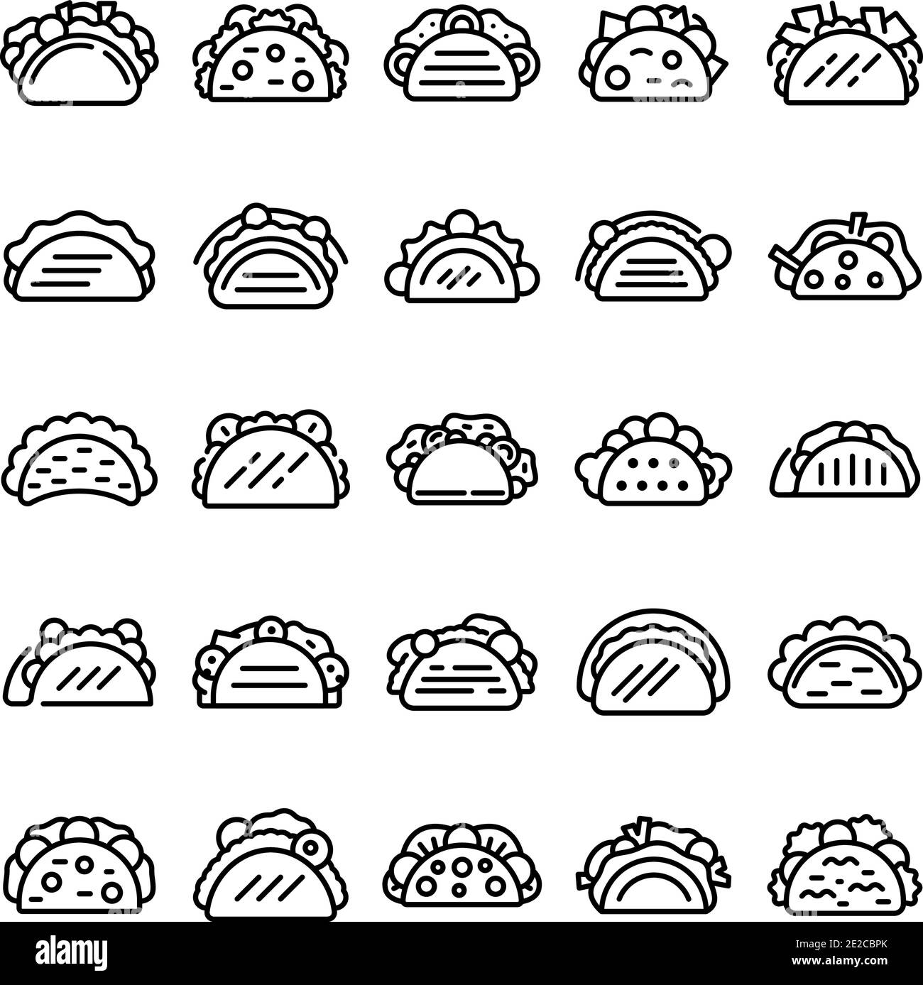 Tacos icons set. Outline set of tacos vector icons for web design ...