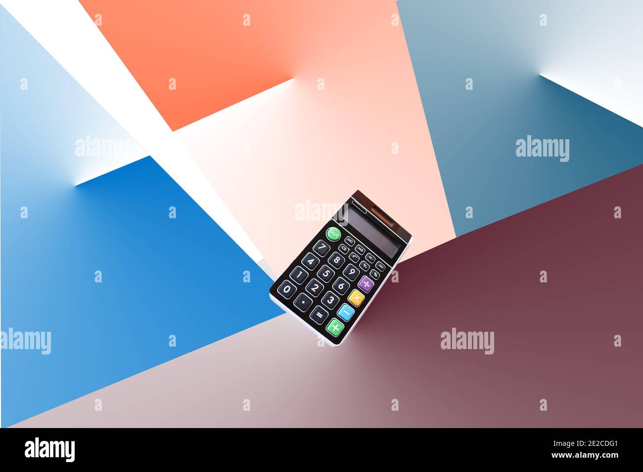 Colorful conical lit geometric space with a modern calculator Stock ...