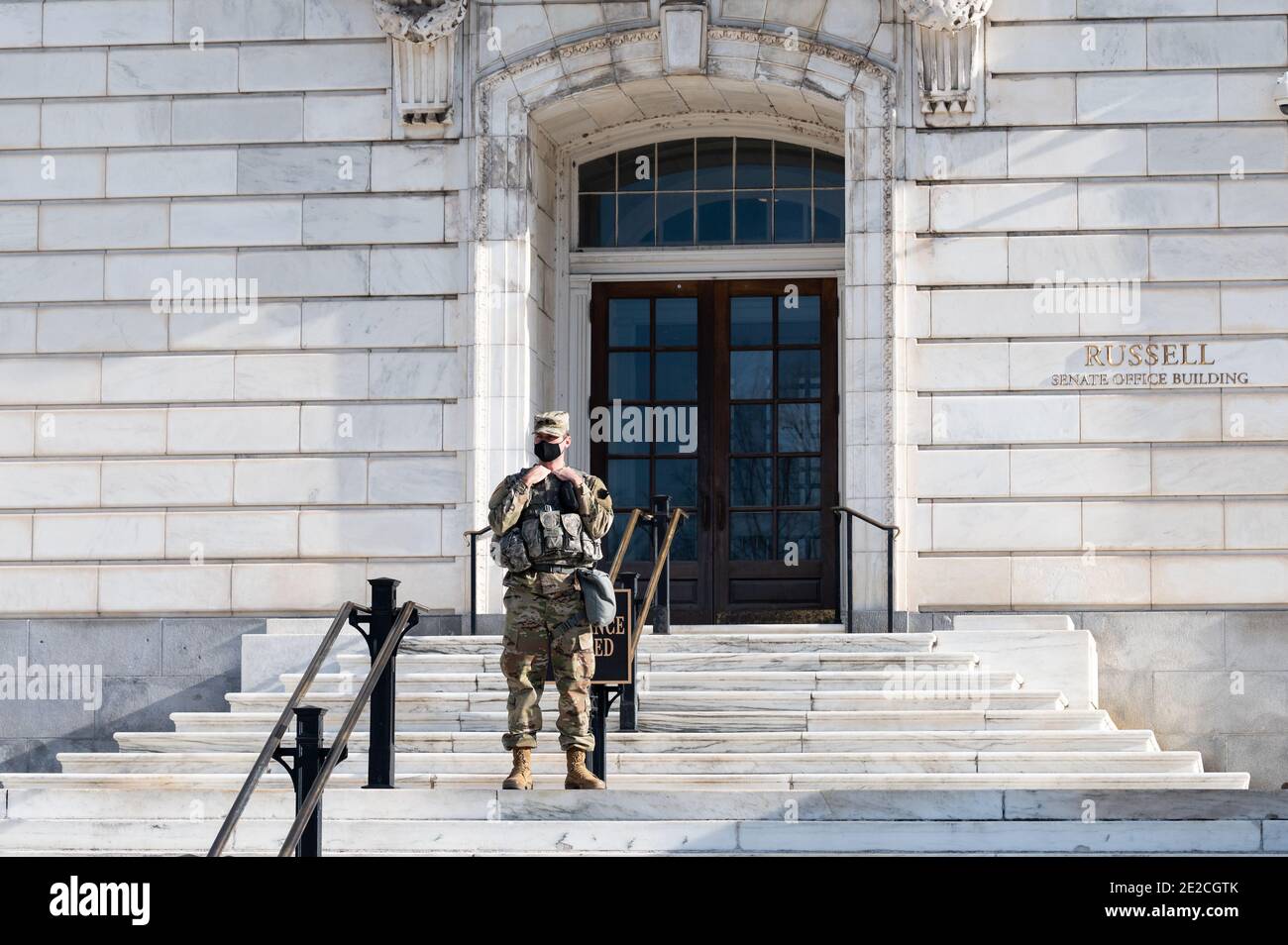 National Guard standing guard in front of the Russell Senate Office ...