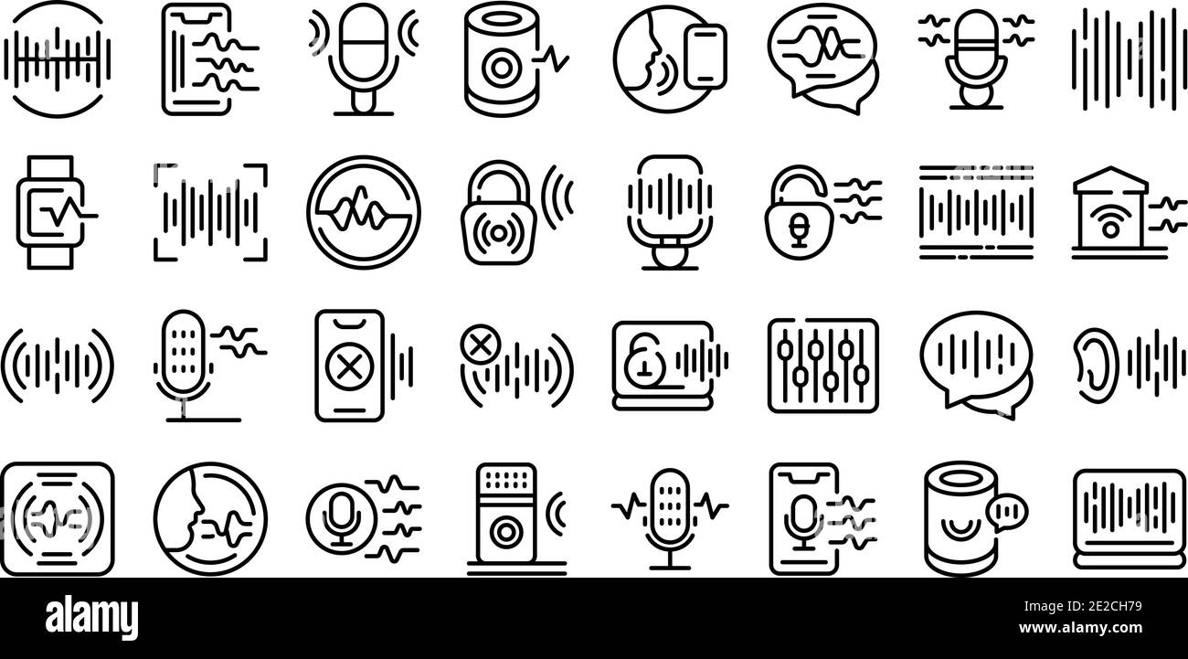 Speech recognition icons set. Outline set of speech recognition vector ...