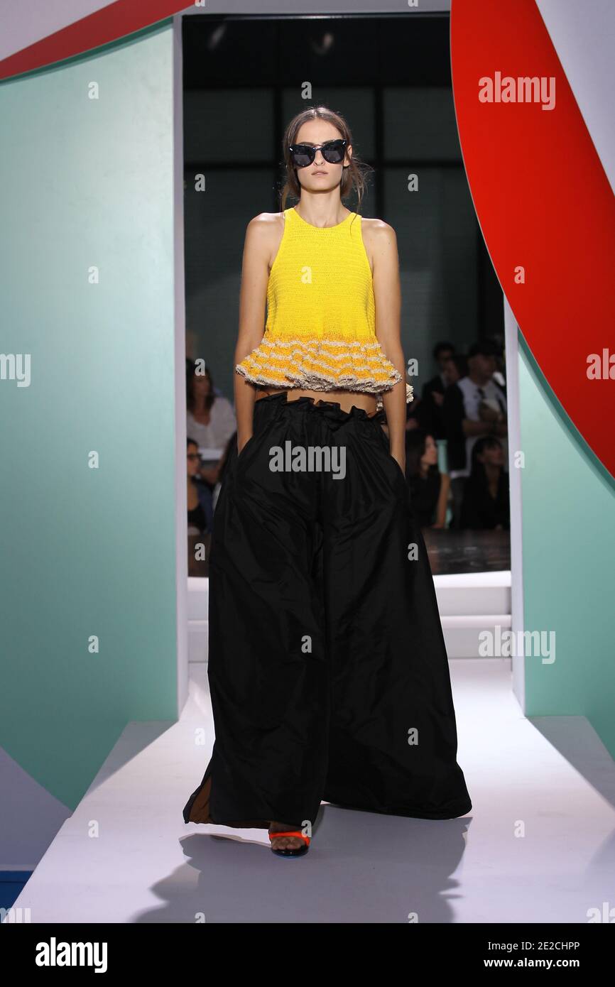 A model displays a creation by designers Humberto Leon and Carol Lim ...