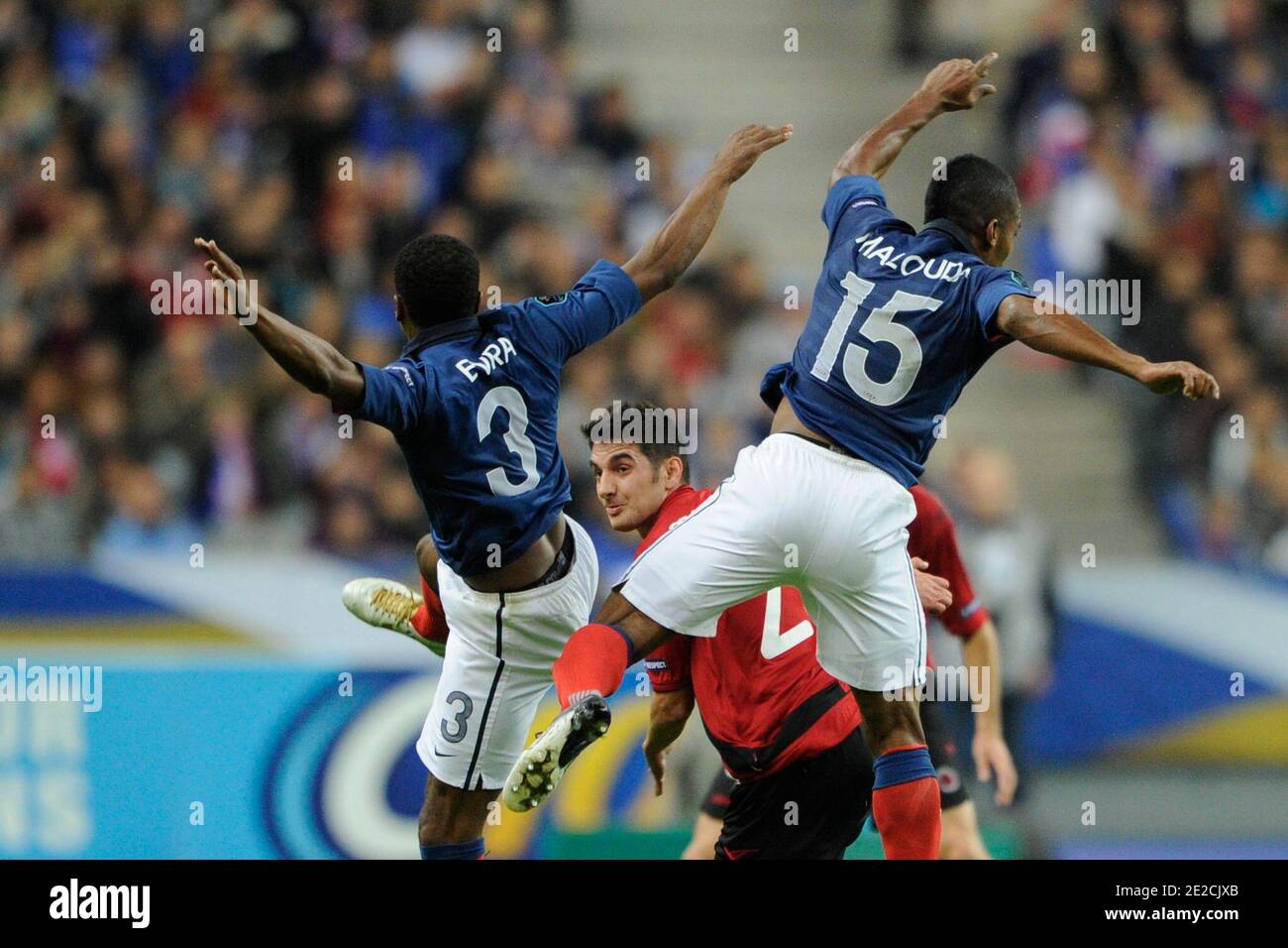 France's Patrice Evra and Florent Malouda during Euro 2012 qualifying ...