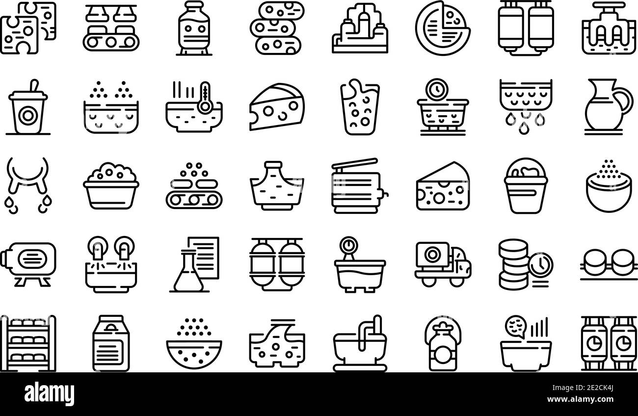 Cheese production icons set. Outline set of cheese production vector ... Cheese production icons set. Outline set of cheese production vector ...