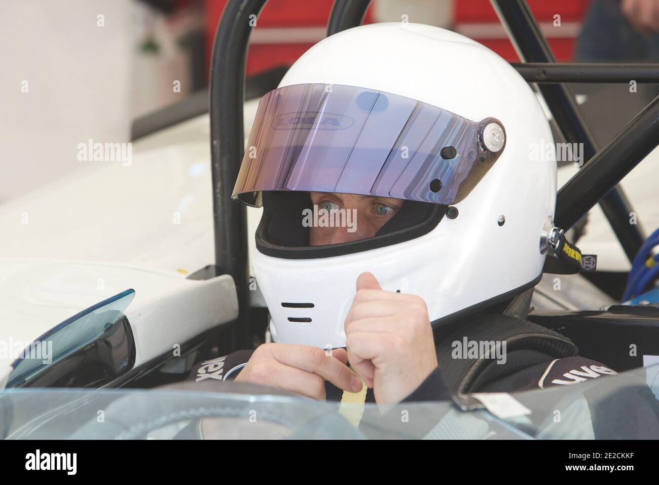 Scottish drummer Neil Primrose of Travis band, takes part in a motor ...