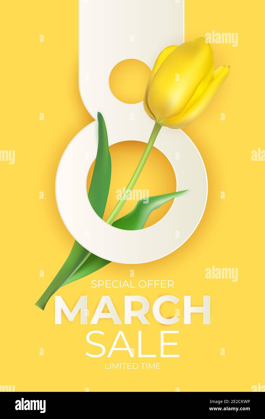 8 March sale banner with tulip Background Design. Template for ...