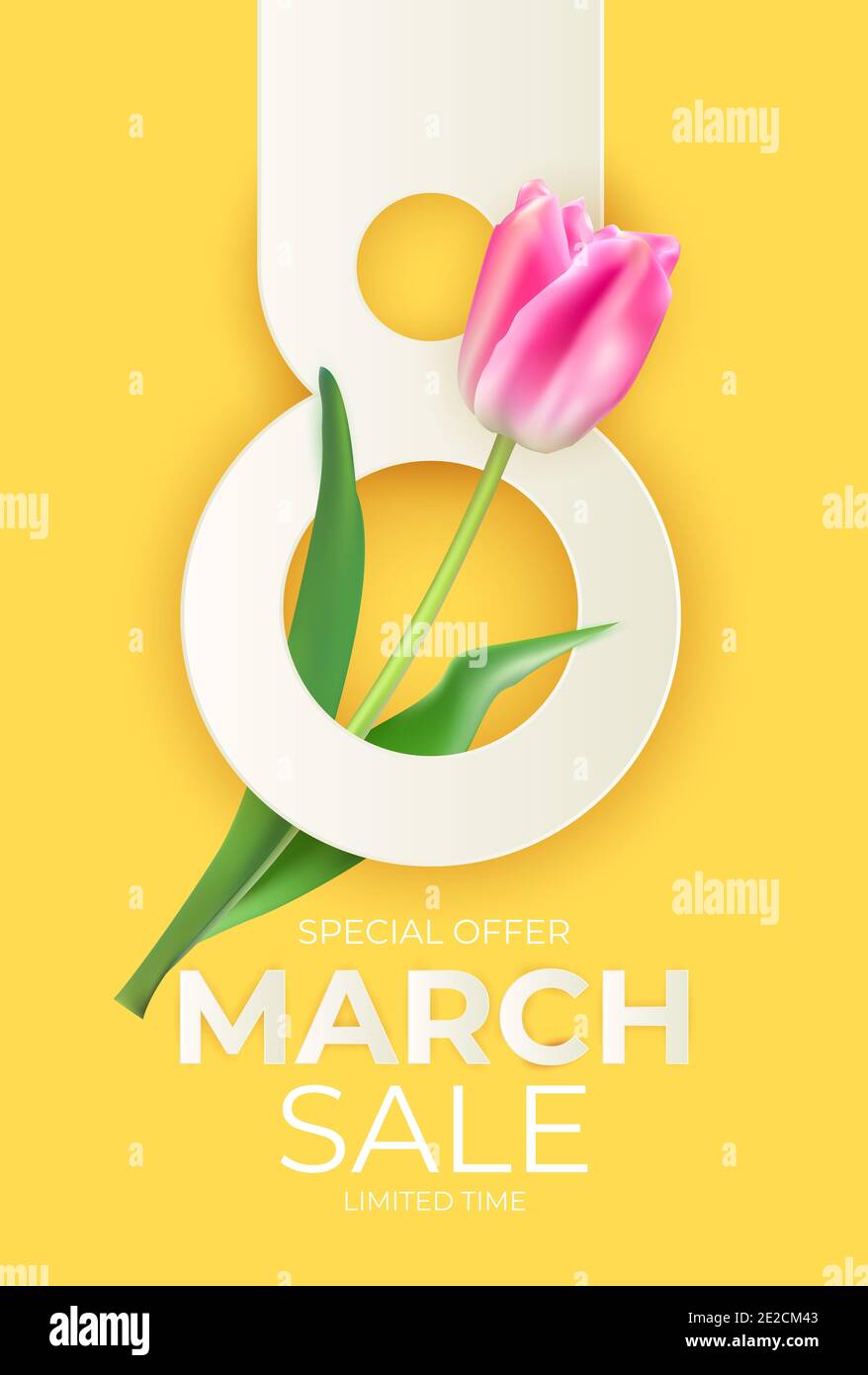 8 March sale banner with tulip Background Design. Template for ...