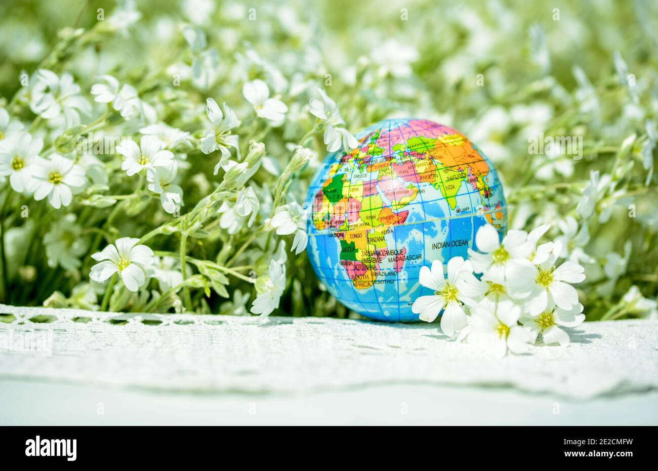 Environment conservation concept. Globe, planet earth in white colors ...