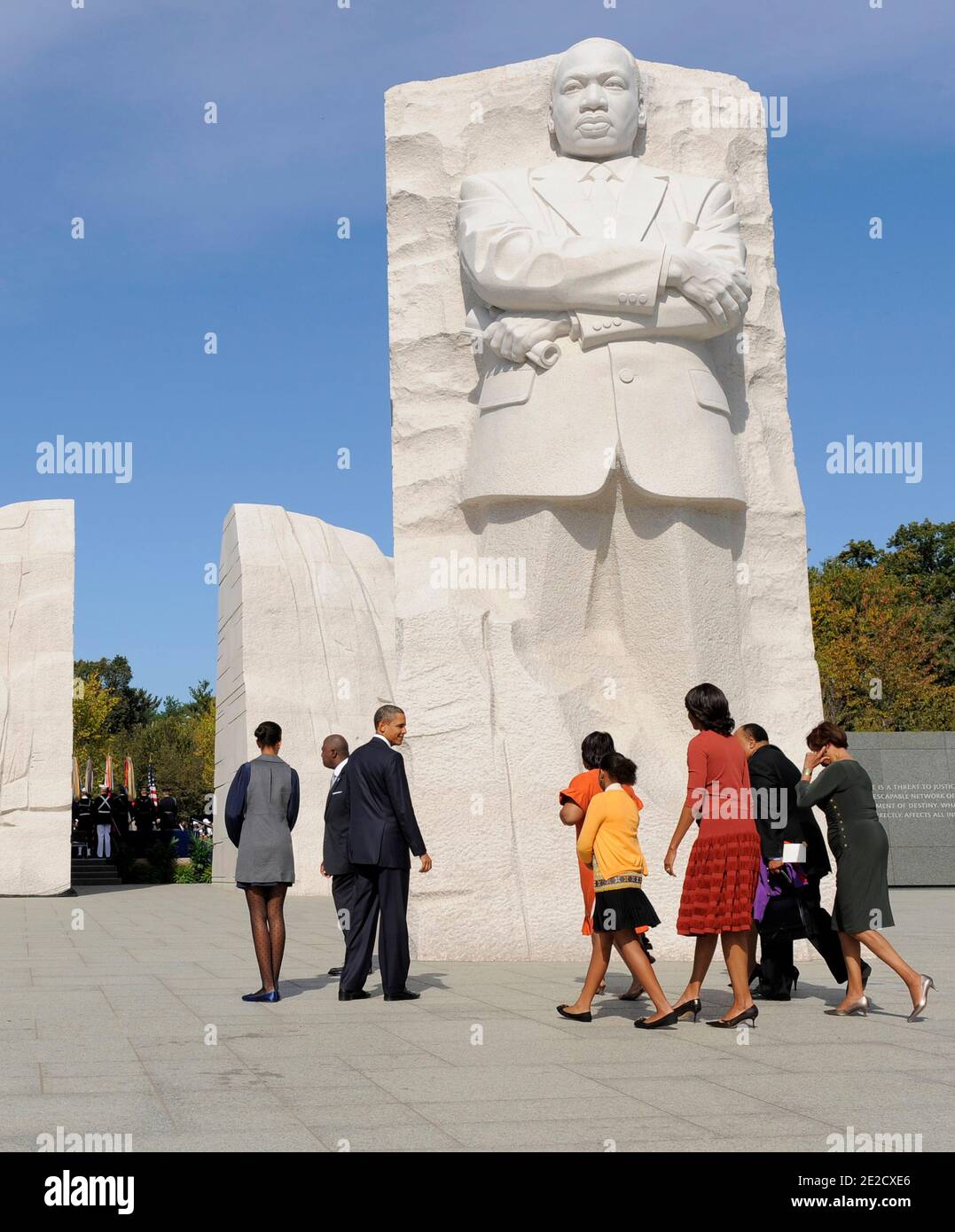 U.S. President Barack Obama looks back to his family members as they ...