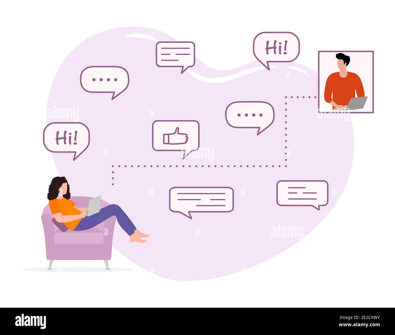 Vector illustration Communication. People video chatting the Internet ...