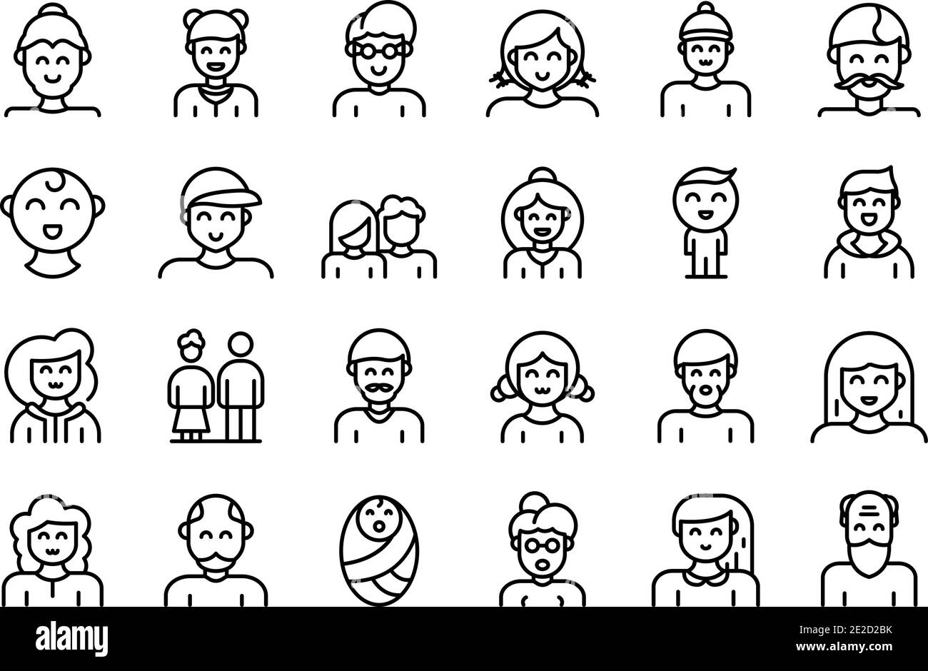 Generation icons set. Outline set of generation vector icons for web ...