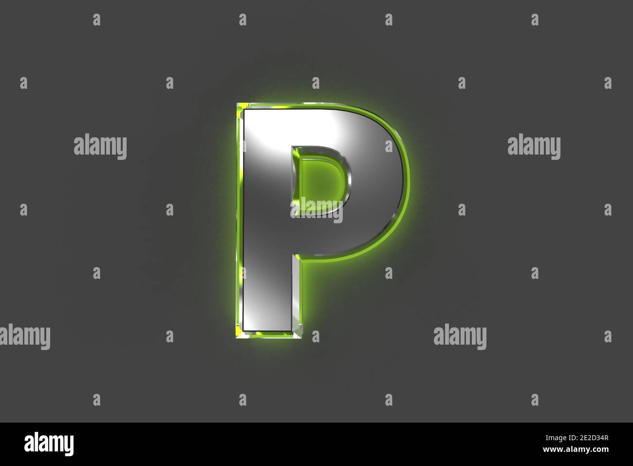 Grey metalline alphabet with green polished glass made outline - letter ...