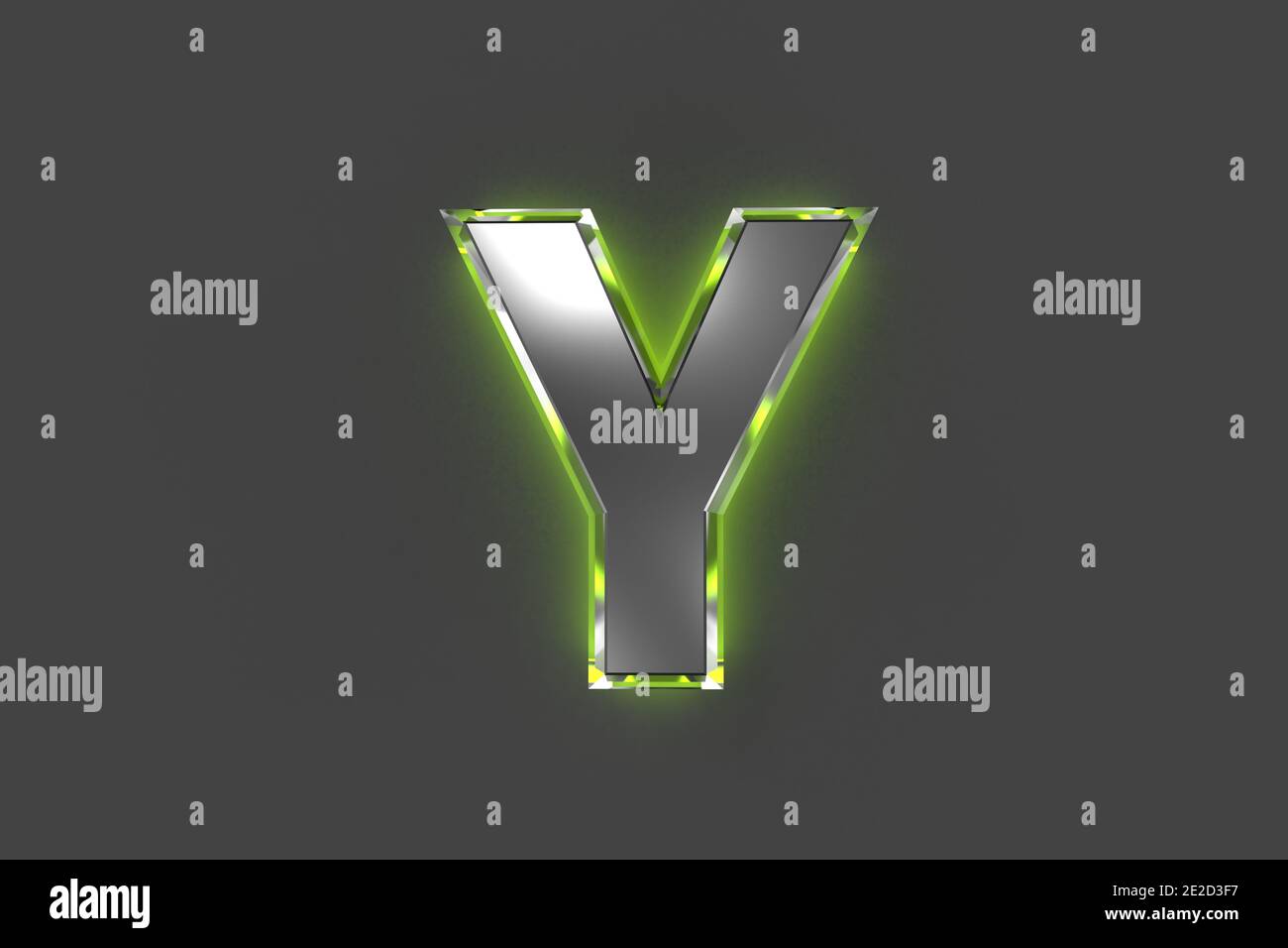 Grey metal alphabet with green shiny glass made outline - letter Y ...
