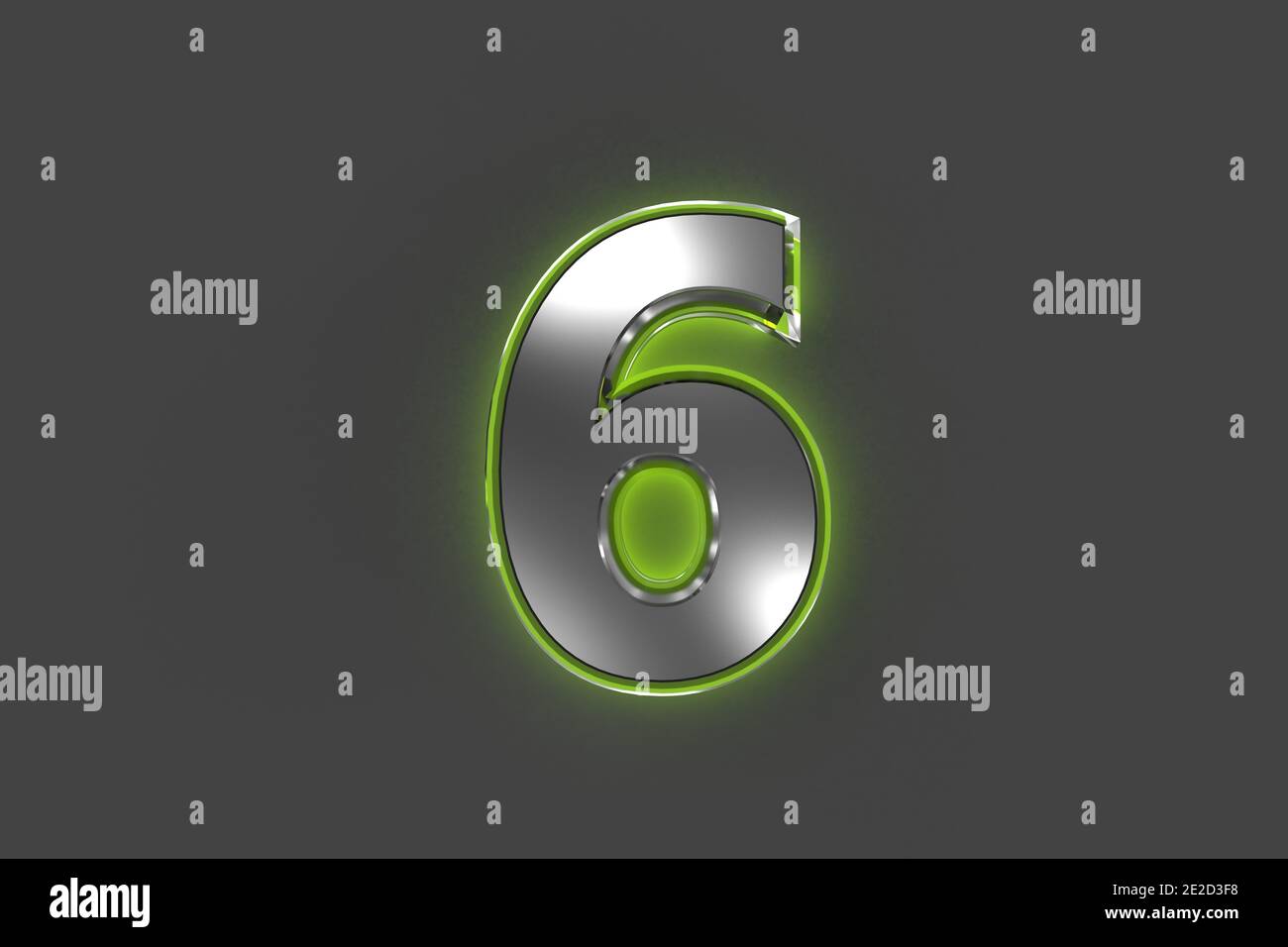 Grey brassy font with green glossy glass made outline - number 6 ...