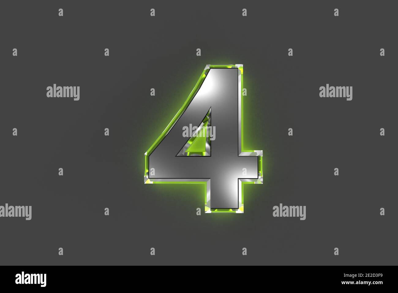 Grey metal alphabet with green shine glass made outline - number 4 ...