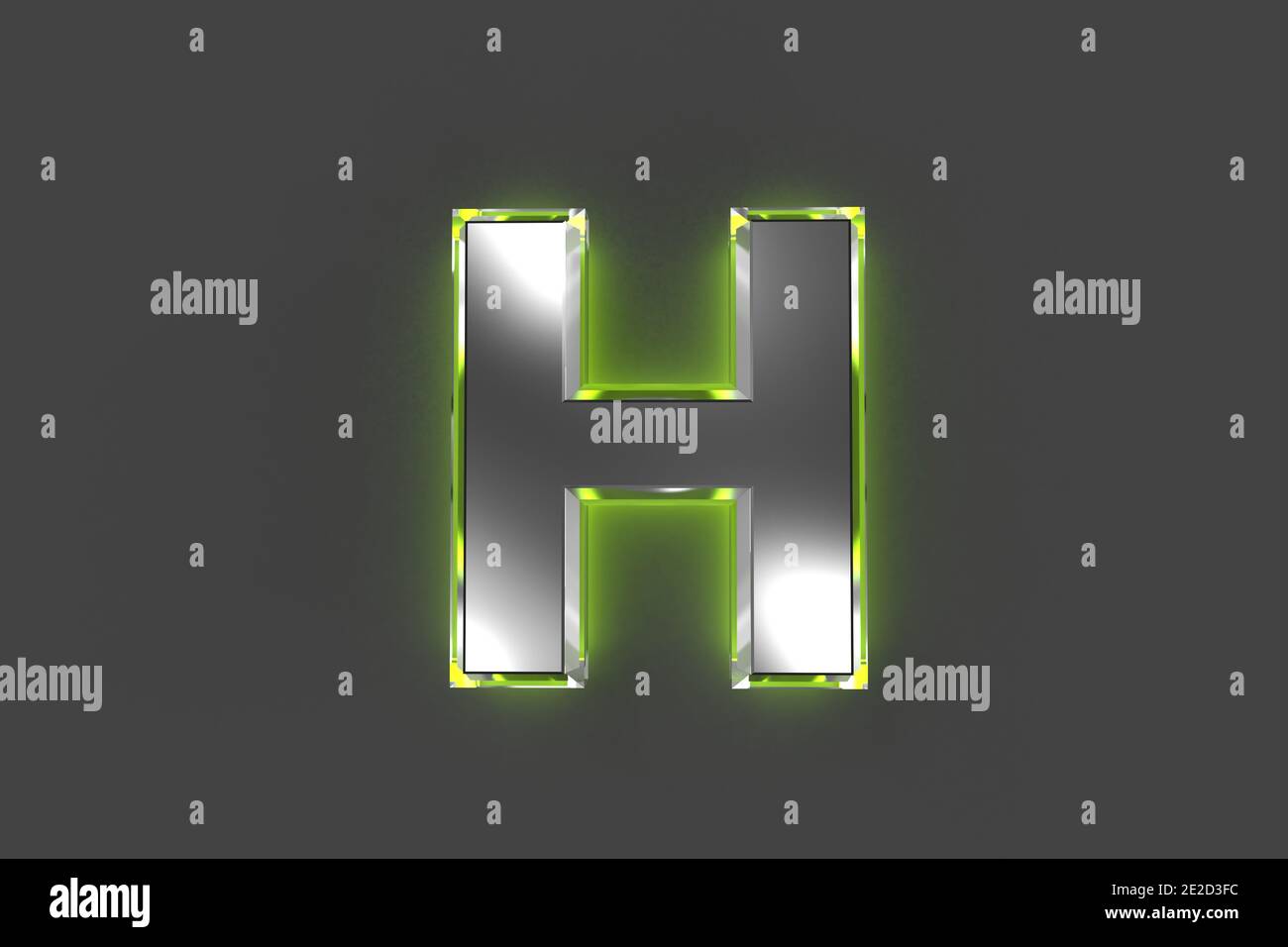 Grey brassy alphabet with green shine reflective outline - letter H ...