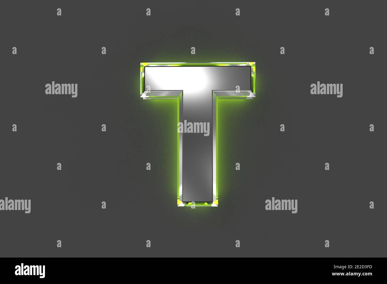 Grey brassy alphabet with green shine glass made outline - letter T ...