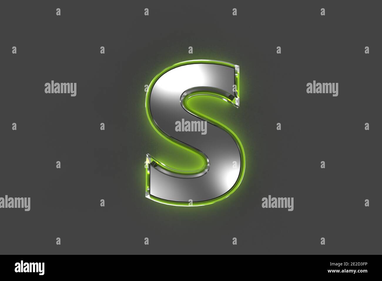 Grey metal alphabet with green shiny glass made outline - letter S ...