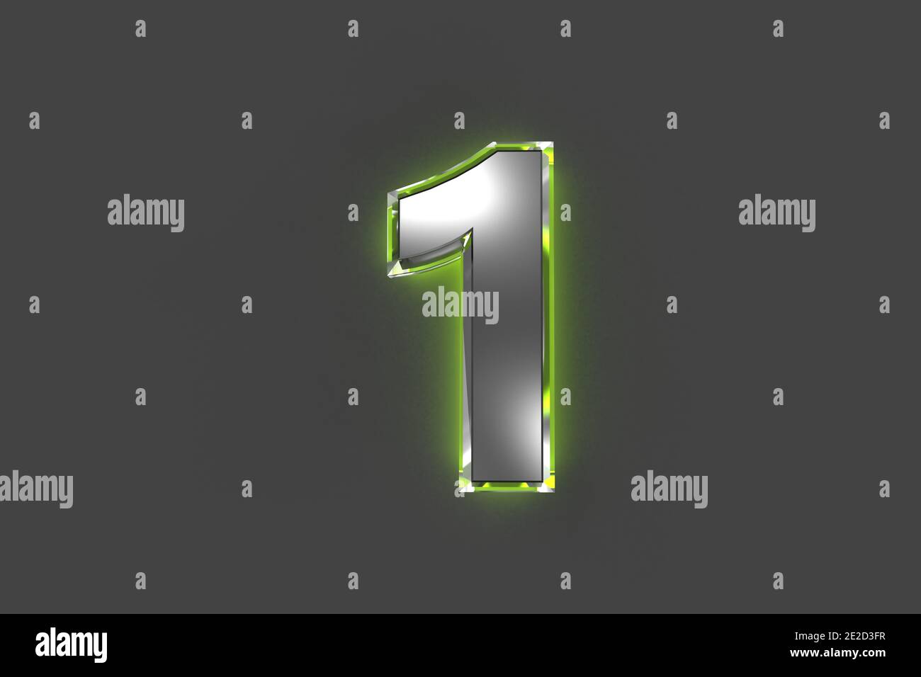 Grey metalline alphabet with green glossy glass made outline - number 1 ...