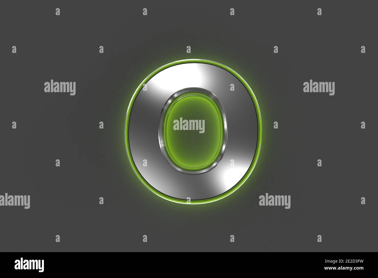 Grey metallic alphabet with green glossy glass made outline - letter O ...