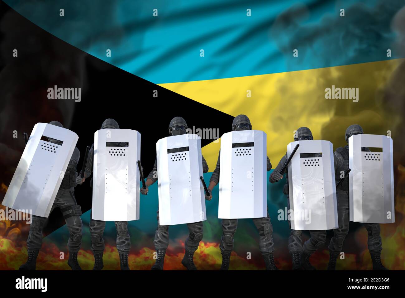 Bahamas protest fighting concept, police guards protecting peaceful ...